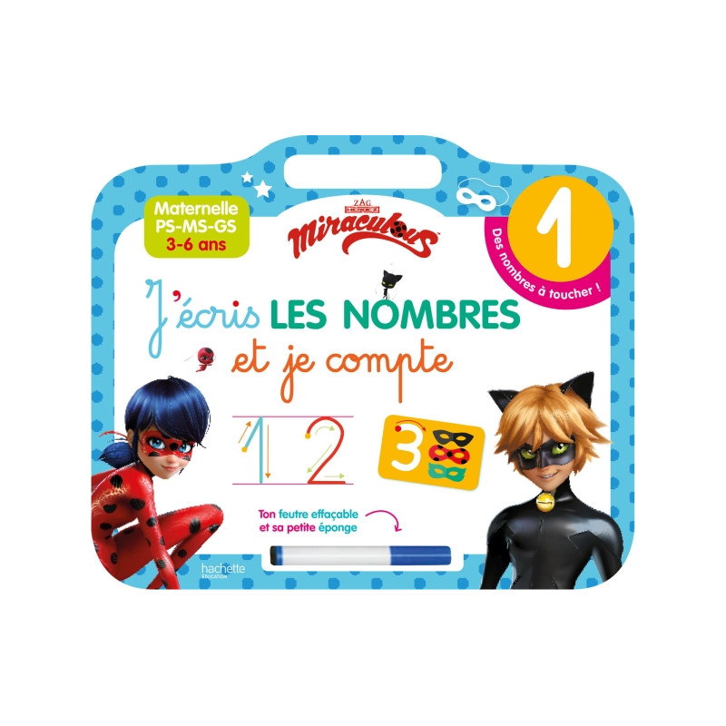 Ardoise Miraculous - J'écris les nombres et je compte - Jeux enfant...