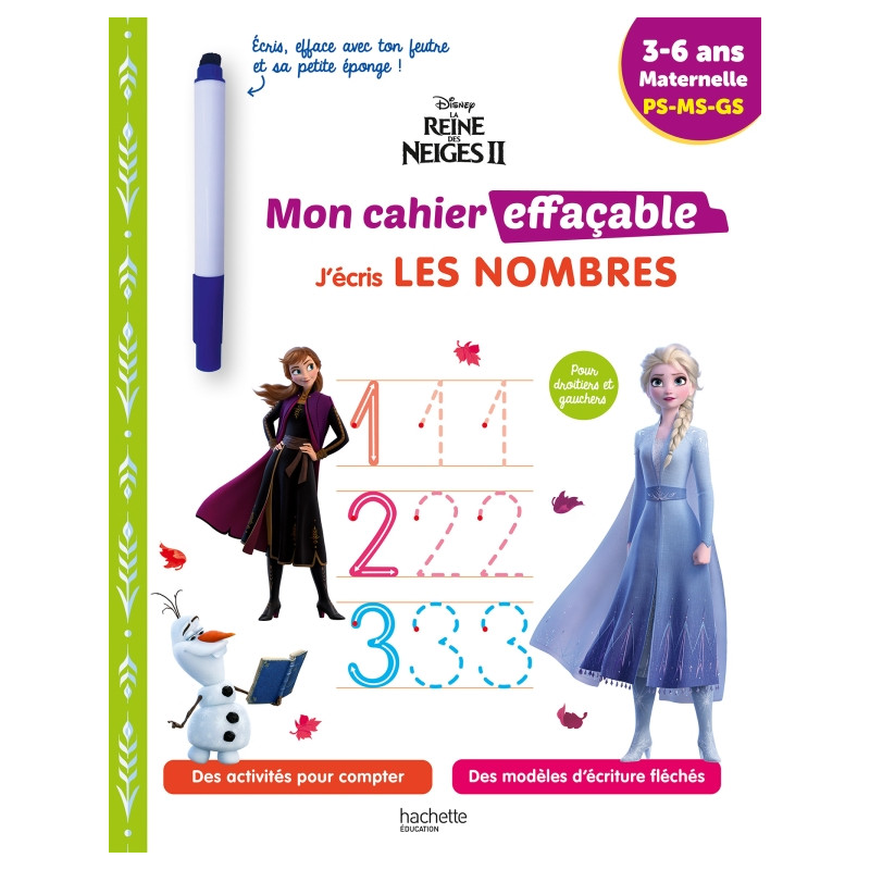 Reine des neiges 2 - Mon cahier effaçable - J'écris les nombres et ...